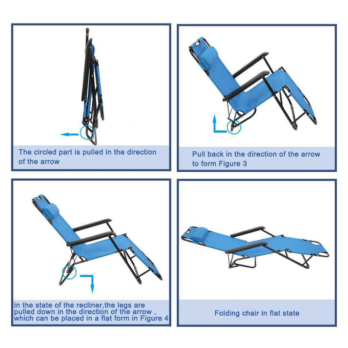 Folding Lounge Patio Beach Chaise Reclining Position Chair W/ Pillow ...